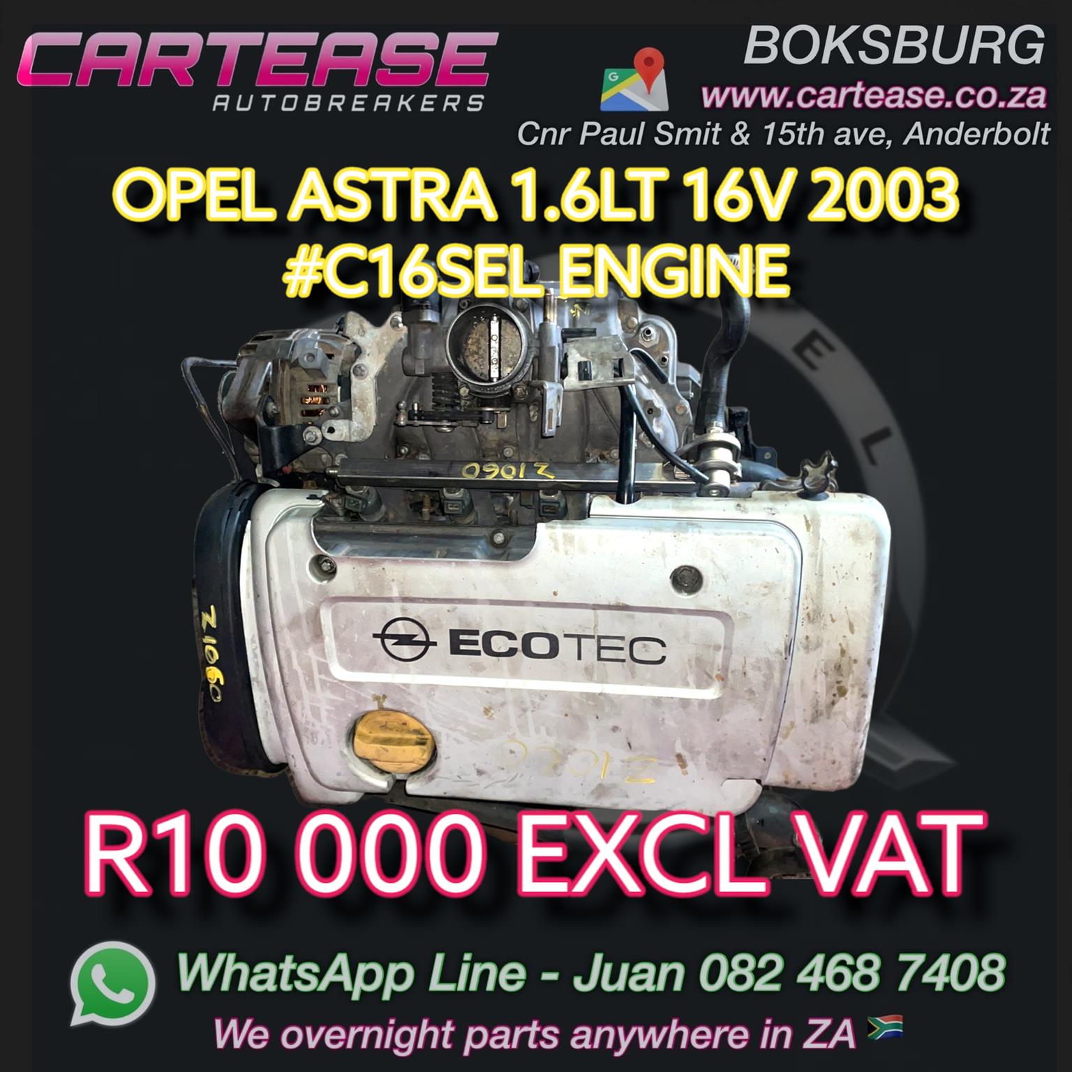2003 OPEL ASTRA 1.6LT 16V #C16SEL ENGINE EXCL VAT | Junk Mail Marketplace