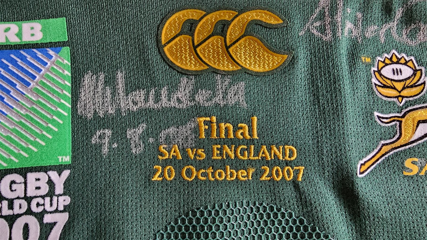 RUGBY WORLD CUP 2007 FINAL REPLICA JERSEY SIGNED BY SQUAD AND NELSON ...