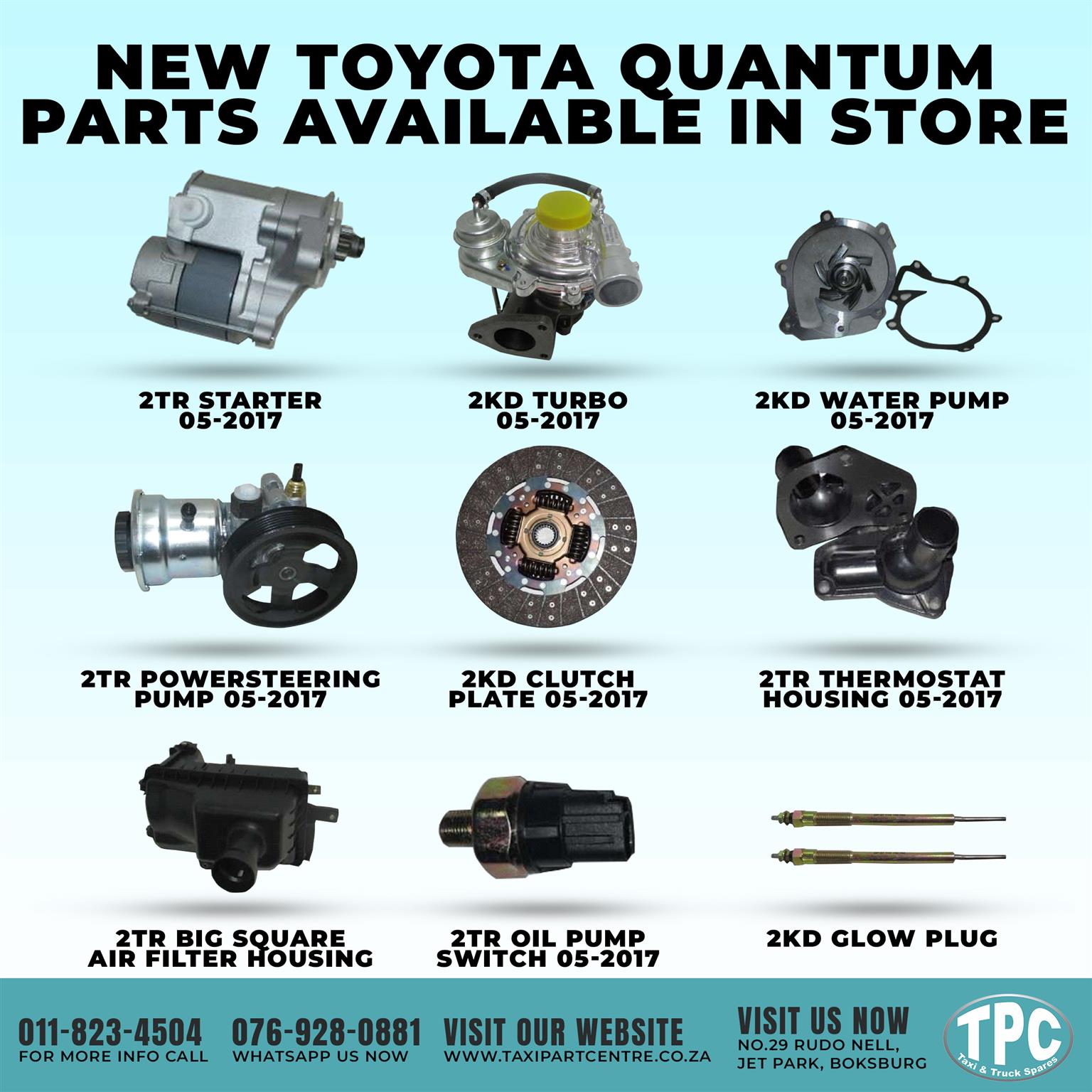 New Toyota Quantum Parts available in Store now | Junk Mail Marketplace