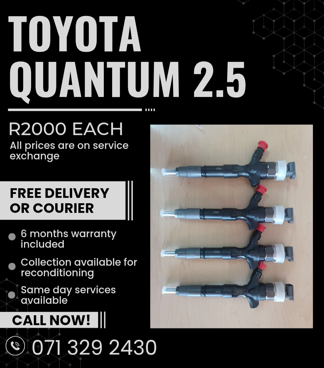 New TOYOTA QUANTUM 2.5 INJECTORS FOR SALE WITH WARRANTY for sale in ...