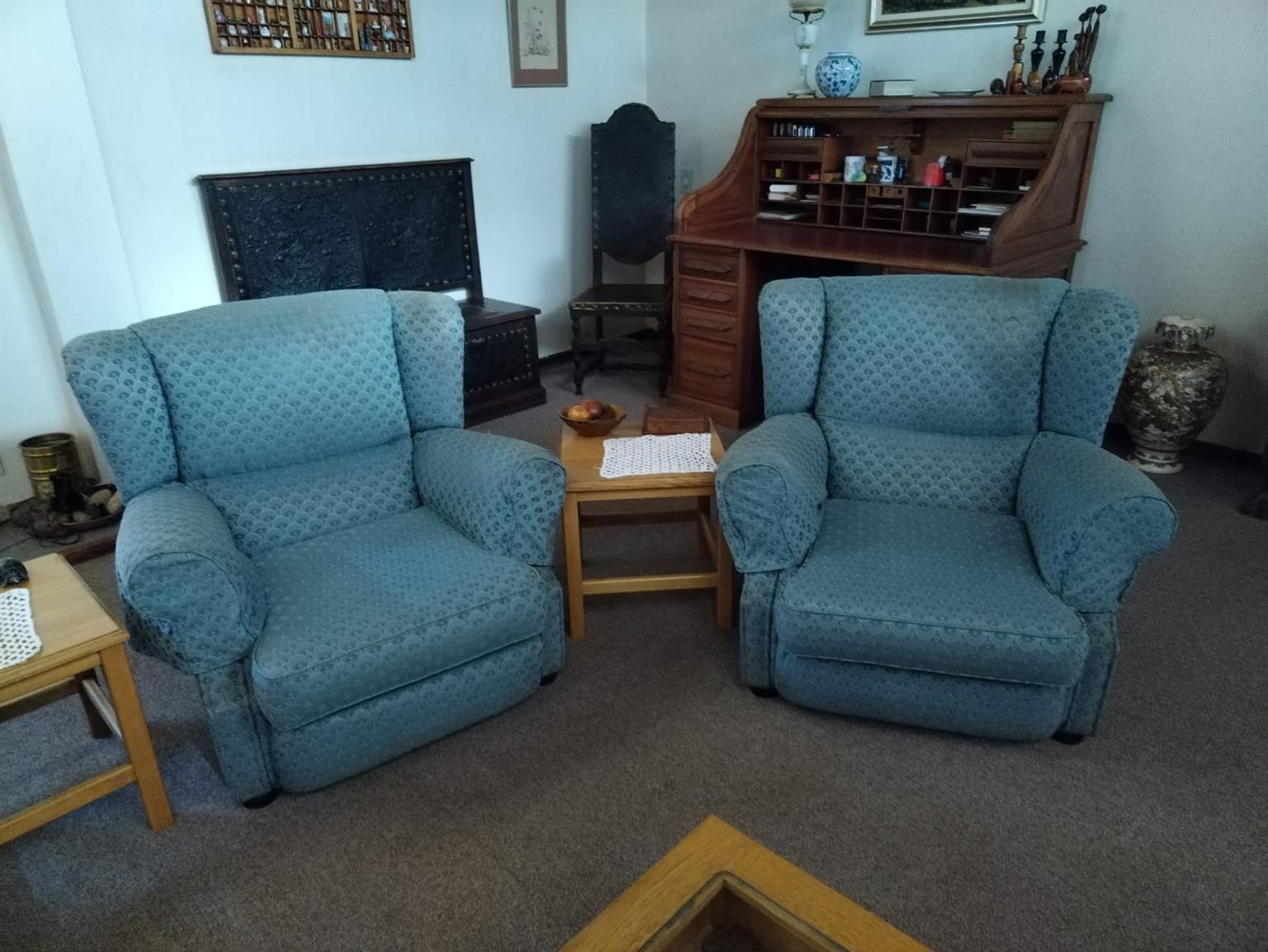 Lounge suite, 3-seater wingback couch & two armchairs. Brand: Grafton ...