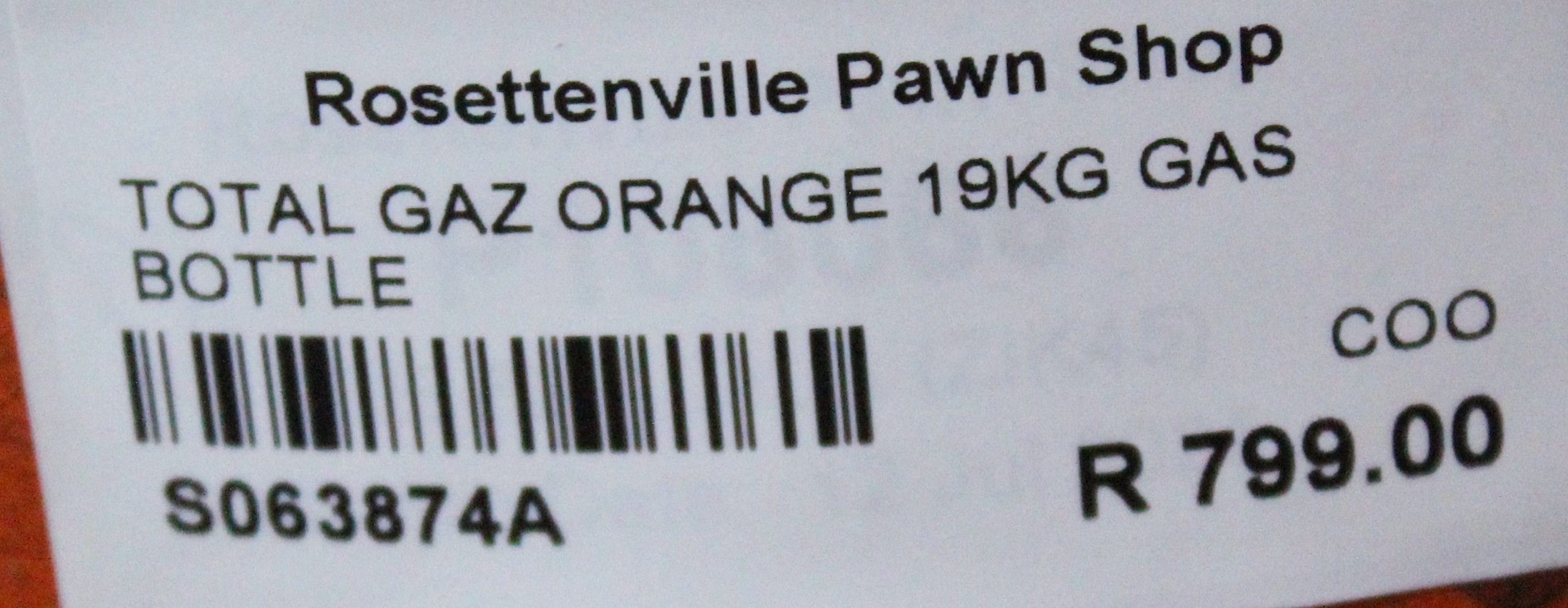 TOTAL GAS ORANGE 19KG GAS BOTTLE S063874A | Junk Mail Marketplace