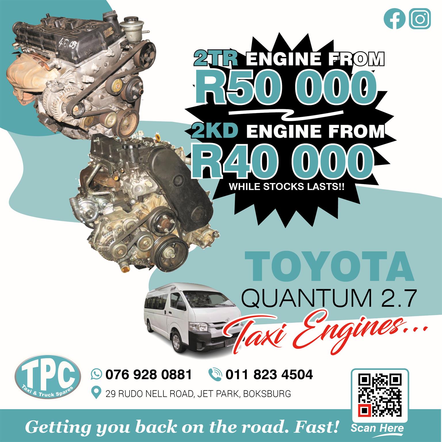 Toyota quantum 2TR & 2KD Engines complete for sale | Junk Mail