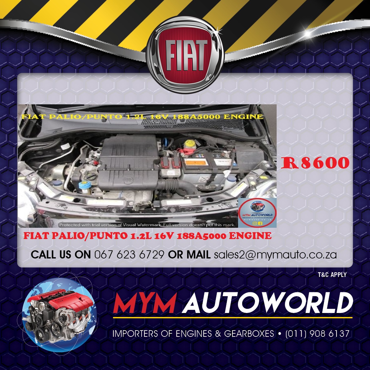 FIAT PALIO/PUNTO 1.2L 16V 188A5000 ENGINE FOR SALE | Junk Mail