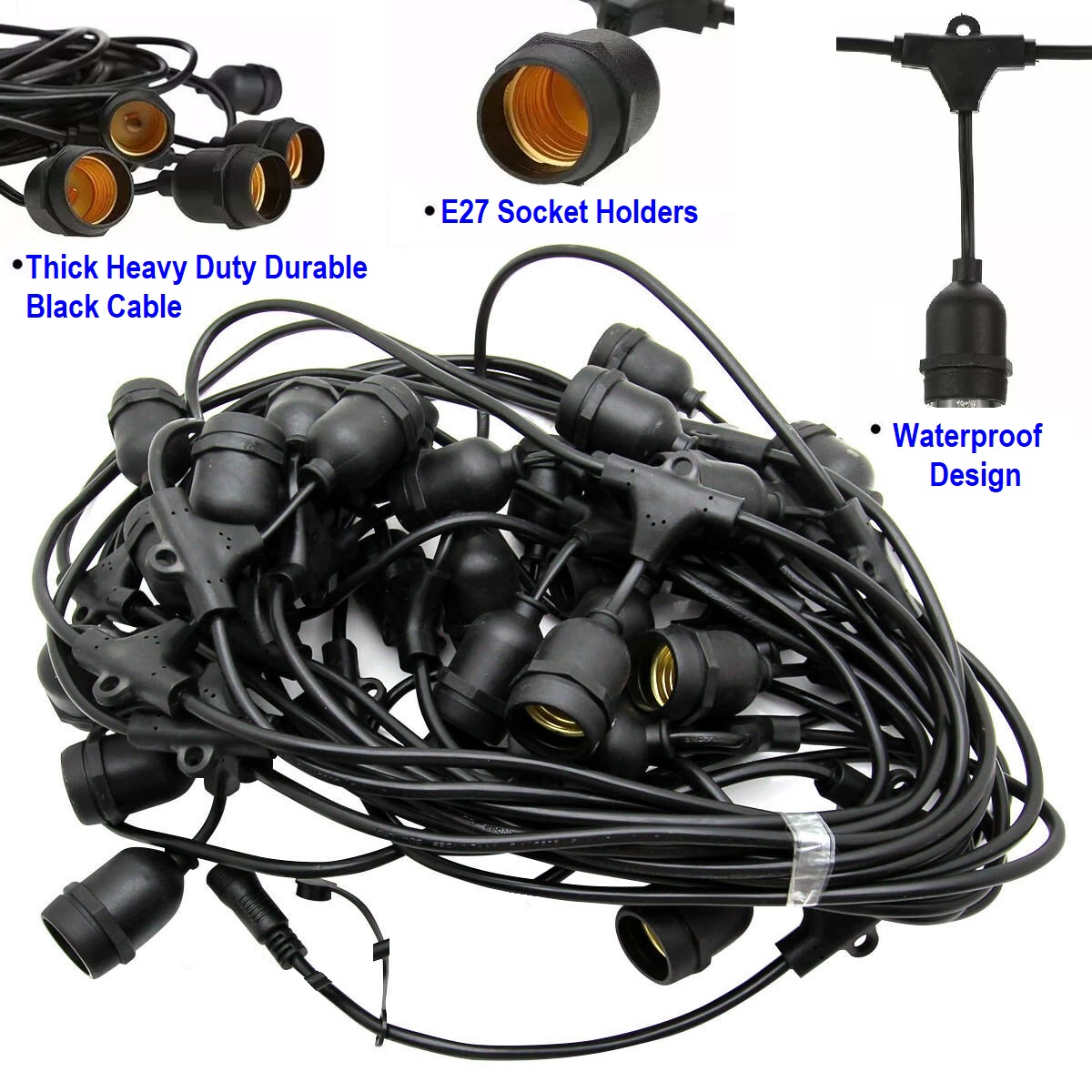 100m Heavy Duty Durable Festoon Cable Wire. E27 Suspended Bulb Holders ...