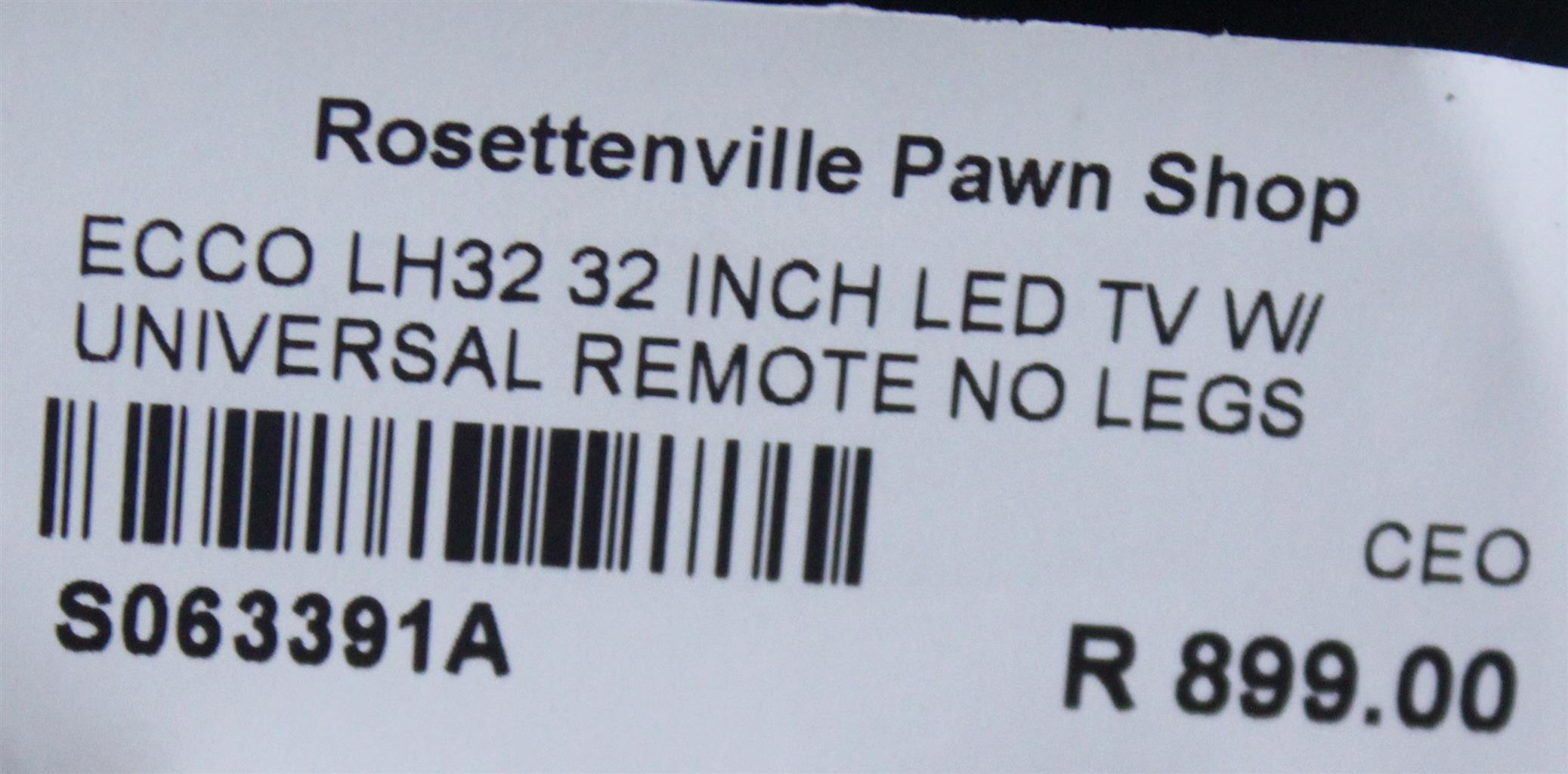 ECCO LH32 32 INCH LED TV W/ UNIVERSAL REMOTE NO LEGS S063391A | Junk ...