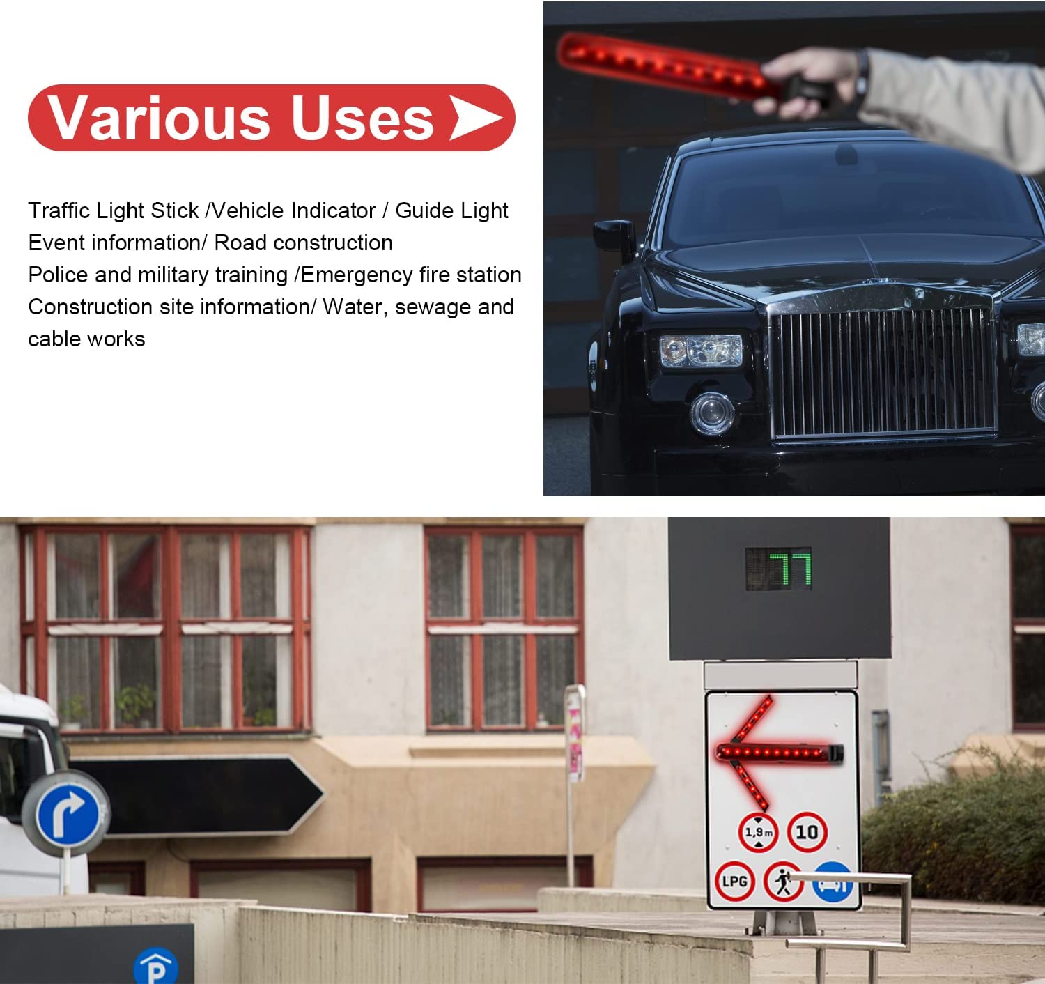 Traffic Safety Wand Flash Strobe Light, Magnetic, Unfolding Rotating ...