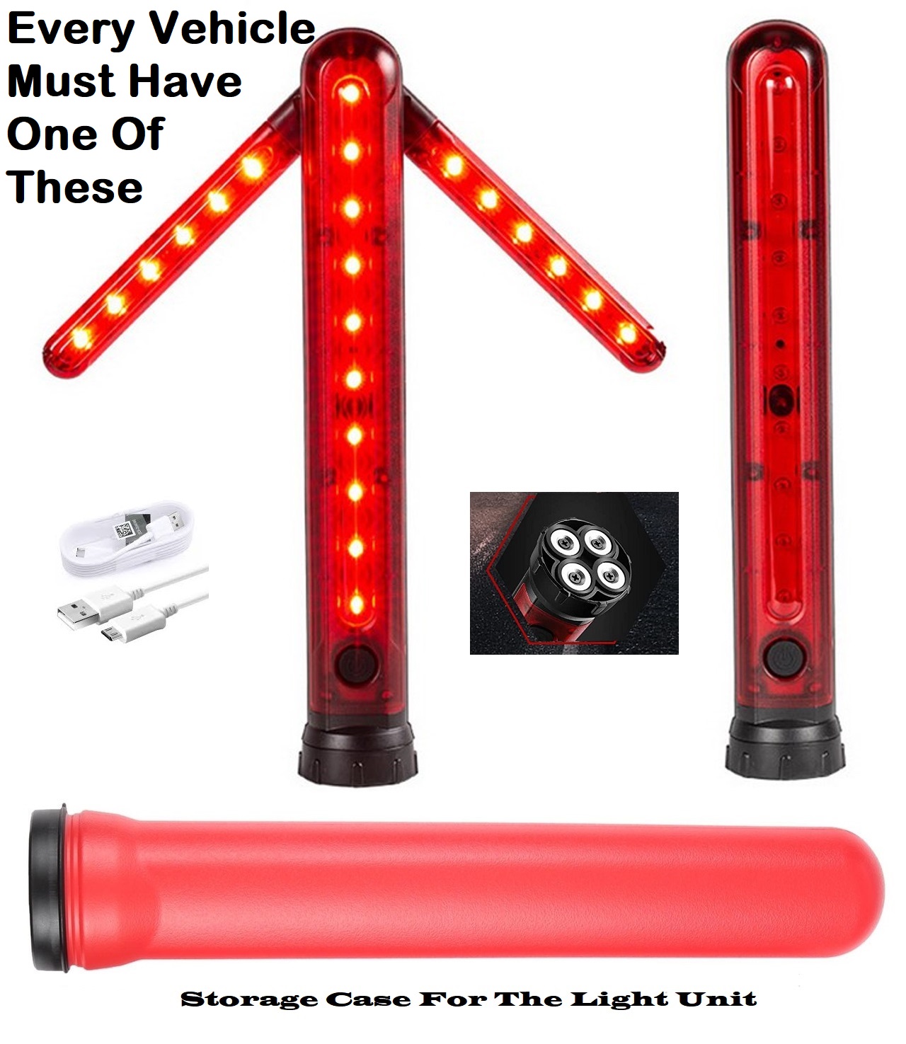Traffic Safety Wand Flash Strobe Light, Magnetic, Unfolding Rotating ...