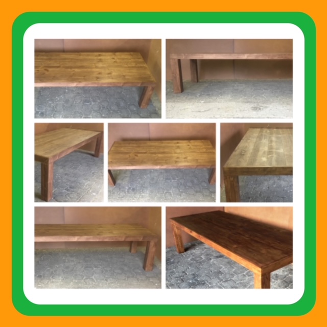 Patio table Chunky Farmhouse series 3000 with pillar legs - Stained ...