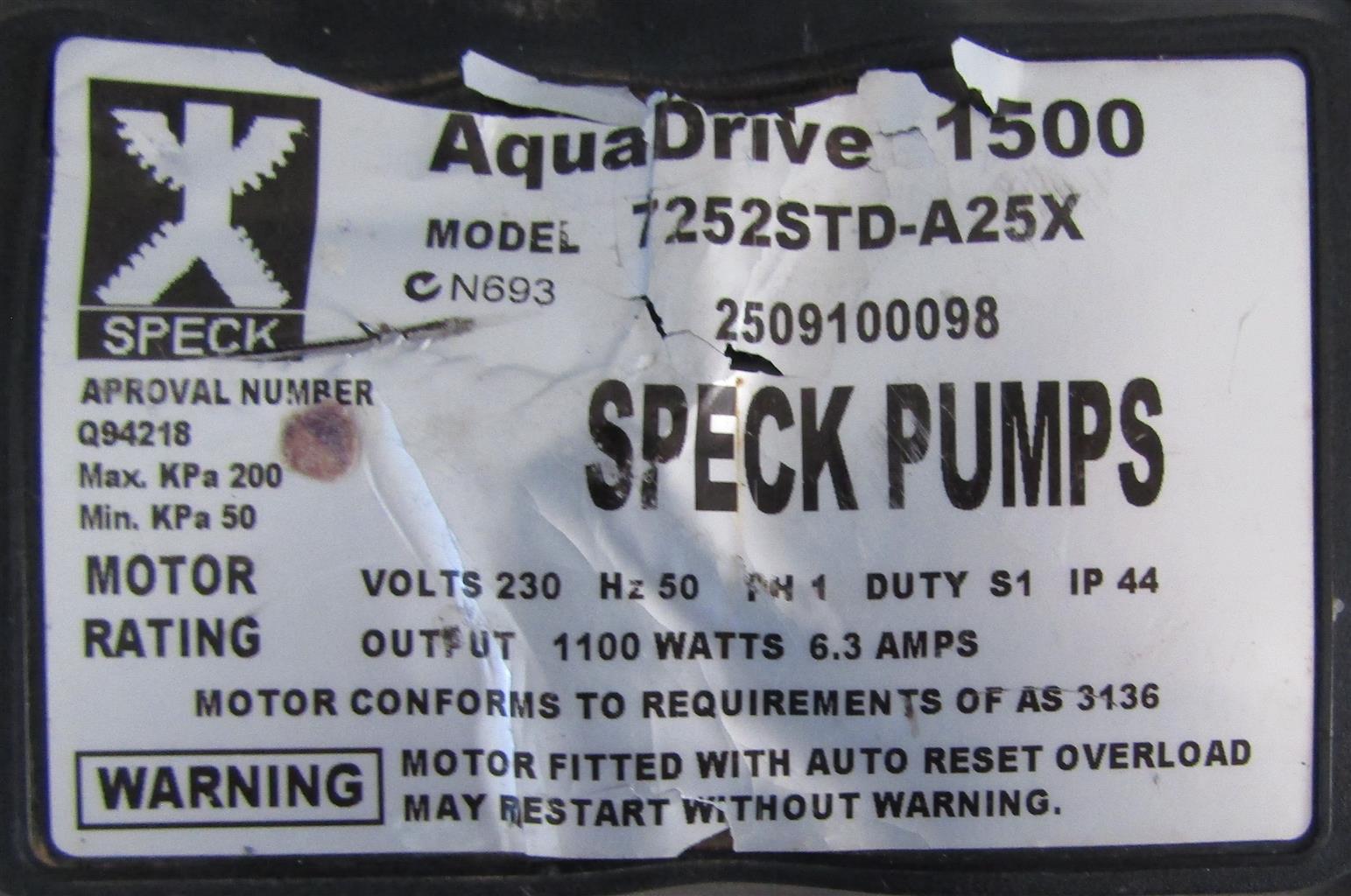 Speck Pool Pump - AquaDrive 1500 with Porpoise 90/22 - 1.1 Kw | Junk Mail