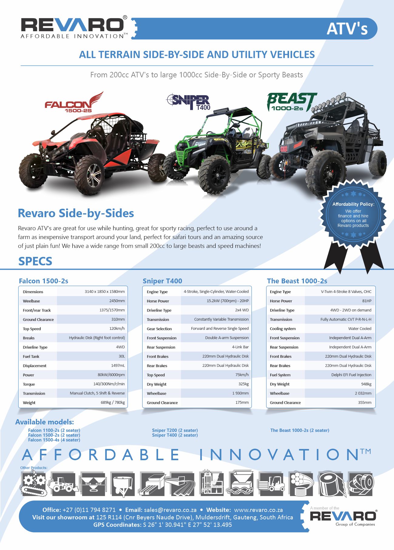 Revaro Falcon range of performance SSV Quads | Junk Mail