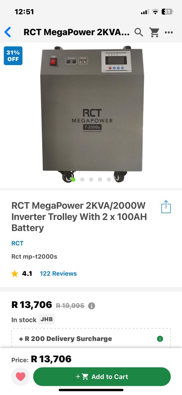 RCT MegaPower 2KVA/2000W Inverter Trolley With 2 x 100AH Battery | Junk ...