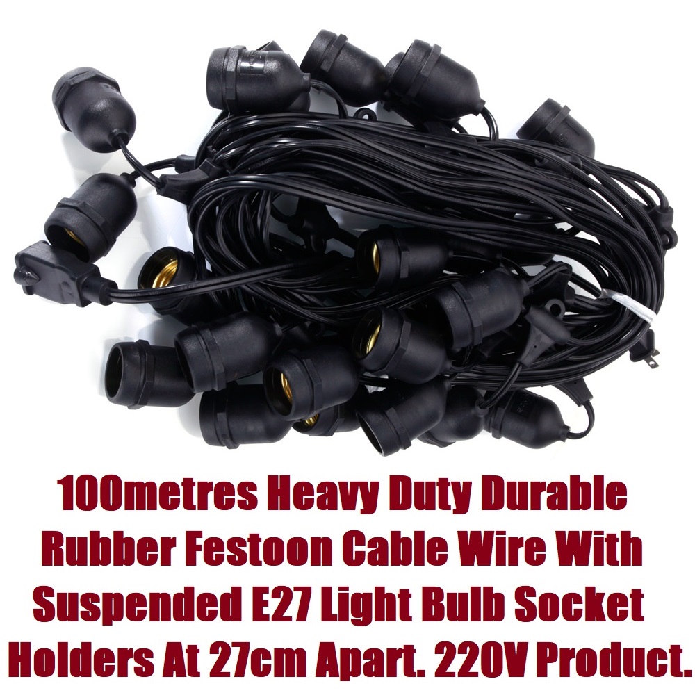 100m Heavy Duty Durable Festoon Cable Wire. E27 Suspended Bulb Holders ...
