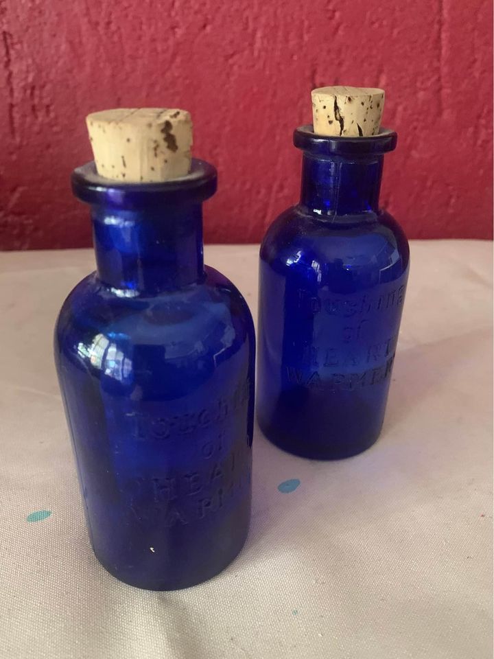 Vintage Cobalt Blue Glass Bottles X2 Junk Mail