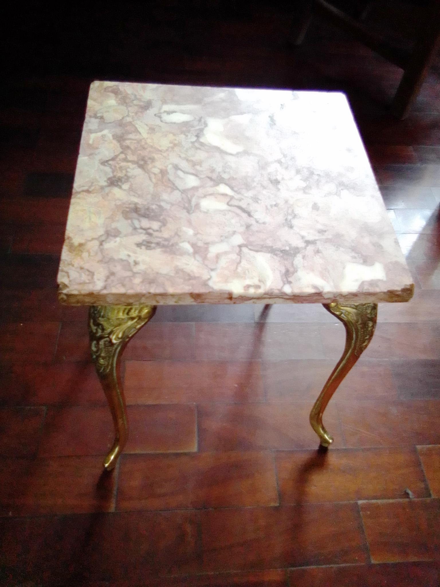 Vintage 30x30 Pink Marble and Brass Side Table | Junk Mail Marketplace