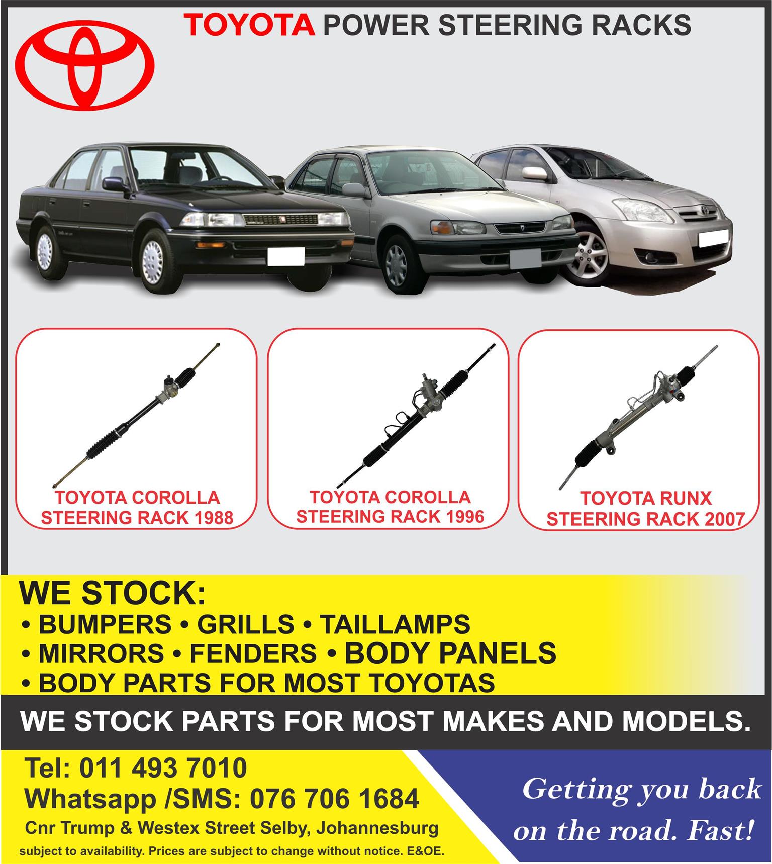 Toyota Power Steering Racks Corolla and Runx for sale | Junk Mail